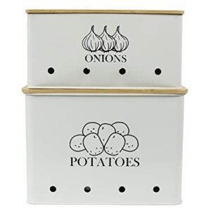 Gdfjiy Potato Onion Kitchen Storage Canisters,Storage Bin For Kitchen 2 Pack Set,potatoe, Potato Storage Box，storage And Long Shelf Life With Aerating Tin Storage Holes-white