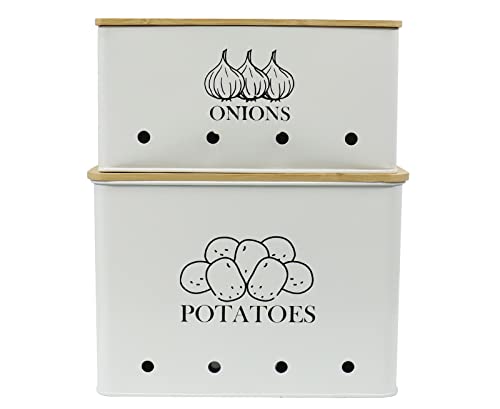 Gdfjiy Potato Onion Kitchen Storage Canisters,Storage Bin For Kitchen 2 Pack Set,potatoe, Potato Storage Box，storage And Long Shelf Life With Aerating Tin Storage Holes-white