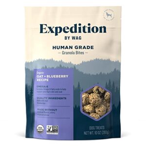 amazon brand - wag expedition human grade organic granola bites dog treats, non-gmo, gluten free, oat & blueberry, 10oz