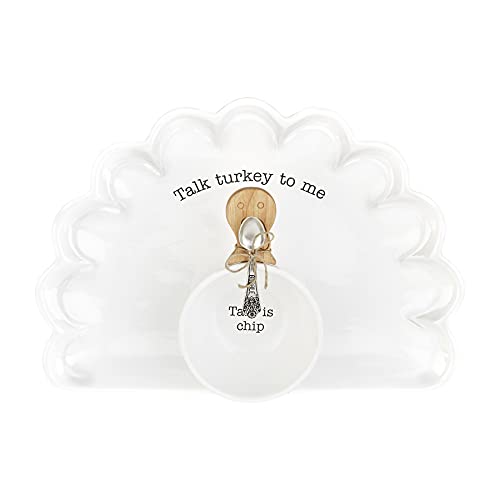 Mud Pie Circa Thanksgiving Turkey Chip & Dip Appetizer Platter, White, 9.5" x 13.5"