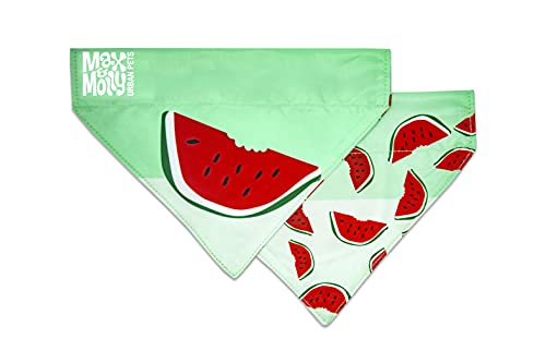 Max & Molly Reversible Fabric Bandana for Dogs & Cats, Soft Washable Fabric, No-Tie Design, Pet Collar Slides Through Top Loop to Keep Bandana Securely in Place (Watermelons, Medium-Large)