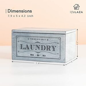 LifeLAZA Dryer Sheet Dispenser with Hinged Lid, Wooden Dryer Sheet Holder for Fabric Softener Sheets, Farmhouse Rustic Container Storage Box for Laundry Room Decor (Grayish-White)