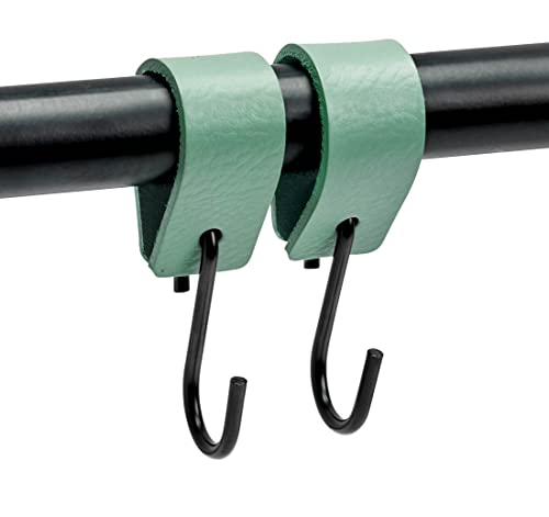 Brute Strength - Multifunctional Leather S-Hooks - Pale Green - 4 Pieces - S Shaped Hooks - Coat Hook - Leather Hooks - Leather s Hooks - Black s Hooks - Kitchen Hooks