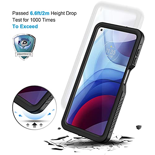 Lanhiem for Motorola Moto G Power 2021 Case, IP68 Waterproof Dustproof Shockproof Case with Built-in Screen Protector, Full Body Underwater Protective Cover for Moto G Power (2021) Only, Black/Clear