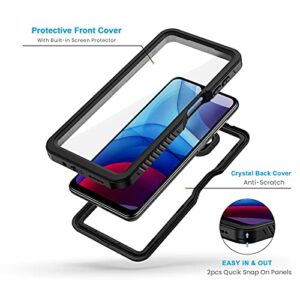 Lanhiem for Motorola Moto G Power 2021 Case, IP68 Waterproof Dustproof Shockproof Case with Built-in Screen Protector, Full Body Underwater Protective Cover for Moto G Power (2021) Only, Black/Clear