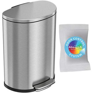 itouchless semi-round softstep 13.2 gallon step trash can with odor filter, 50 liter fingerprint proof stainless steel pedal garbage bin, space-saving design for kitchen, office, home