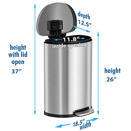 iTouchless Semi-Round SoftStep 13.2 Gallon Step Trash Can with Odor Filter, 50 Liter Fingerprint Proof Stainless Steel Pedal Garbage Bin, Space-Saving Design for Kitchen, Office, Home