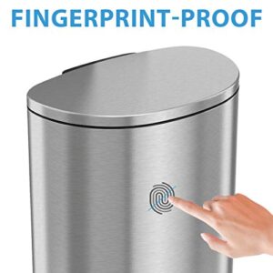 iTouchless Semi-Round SoftStep 13.2 Gallon Step Trash Can with Odor Filter, 50 Liter Fingerprint Proof Stainless Steel Pedal Garbage Bin, Space-Saving Design for Kitchen, Office, Home