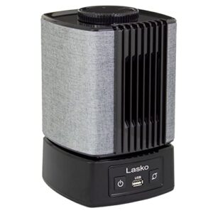 lasko sb100 slumberbreeze 2-in-1 small table fan and white noise machine for better sleep in the bedroom and focus in the home office, black