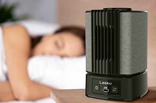 Lasko SB100 SlumberBreeze 2-in-1 Small Table Fan and White Noise Machine for Better Sleep in the Bedroom and Focus in the Home Office, Black