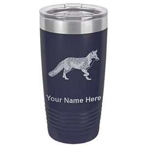 lasergram 20oz vacuum insulated tumbler mug, fox, personalized engraving included (navy blue)