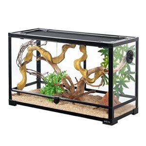 repti zoo tempered glass reptile terrarium 30 gallon, wide reptile tank 30" x 12"x 18" for reptile pets bearded dragon gecko lizard, double front opening doors top screen ventilation