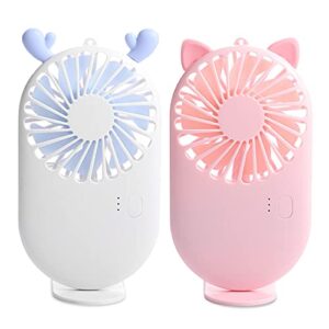 aeergured 2 pack handheld fan mini fan, speed adjustable usb rechargeable eyelash fan powerful small personal portable fan for kids woman men home office outdoor travel