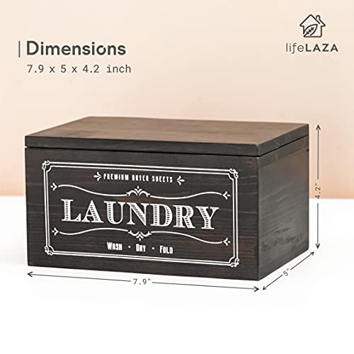 LifeLAZA Dryer Sheet Dispenser with Hinged Lid, Wooden Dryer Sheet Holder for Fabric Softener Sheets, Farmhouse Rustic Container Storage Box for Laundry Room Decor (Dark Brown)