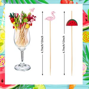 160 Pieces Cocktail Picks 4.7 Inch Fruit Sticks Bamboo Toothpicks Green Tropical Coconut Palm Summer Day Paper Umbrellas and Colorful Drink Umbrellas for Luau Hawaii Beach Party (Mixed Style)