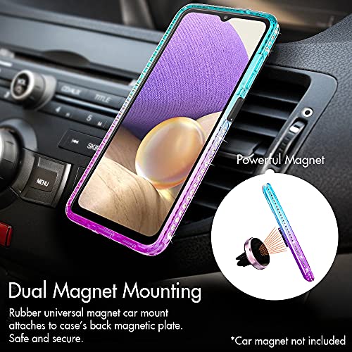 Silverback for Galaxy A32 5G Case with Ring Stand Kickstand, Women Girls Bling Holographic Sparkle Glitter Cute Cover, Diamond Ring Protective Phone Case for Samsung Galaxy A32 5G-Purple