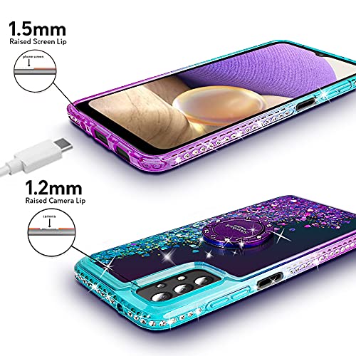 Silverback for Galaxy A32 5G Case with Ring Stand Kickstand, Women Girls Bling Holographic Sparkle Glitter Cute Cover, Diamond Ring Protective Phone Case for Samsung Galaxy A32 5G-Purple