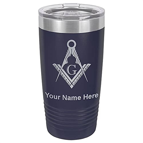 LaserGram 20oz Vacuum Insulated Tumbler Mug, Freemason Symbol, Personalized Engraving Included (Navy Blue)