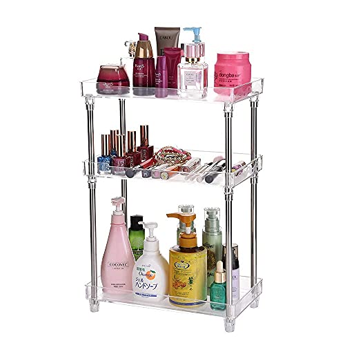 Bathroom Organizer Countertop,3-Tier Vanity Tray Shelf Cosmetic Organizer Perfume Skincare Stanading Counter Shelf,Multi-Functional Acrylic Organizer Bathroom Tray