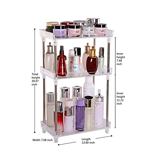 Bathroom Organizer Countertop,3-Tier Vanity Tray Shelf Cosmetic Organizer Perfume Skincare Stanading Counter Shelf,Multi-Functional Acrylic Organizer Bathroom Tray