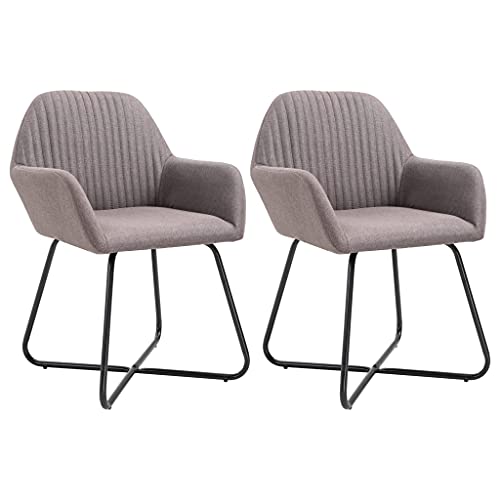 FAMIROSA 2 Piece Modern Dining Chairs Set Fabric Upholstery Soft Seat Side Chair with Armrest Steel for Kitchen Dining Room Living Room 24"x24"x33.1" (W x D x H), Taupe Fabric