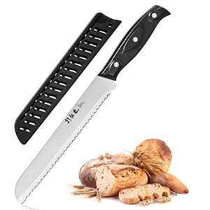 8-inch bread knife, serrated bread knife, bread cutter & bread slicers for homemade bread, cake and bagels, ultra-sharp german stainless steel-abs handle