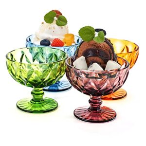 timefoto ice cream glass bowls set of 4 colored dessert bowls 7.5 oz vintage diamond glass with footed sundae snack cups for farmhouse holiday party