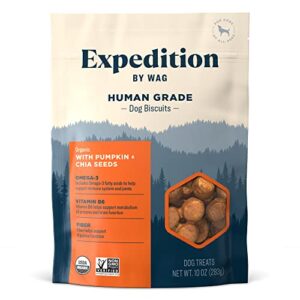 amazon brand - wag expedition human grade organic biscuits dog treats, non-gmo, gluten free, pumpkin & chia seed, 10oz