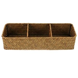 doitool sea grass basket handwoven water hyacinth storage baskets 3- section wicker cube baskets rectangular sundries organizer caddy for home office