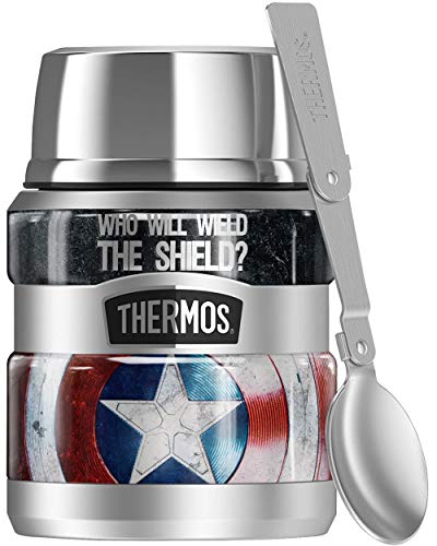 THERMOS Marvel - The Falcon And The Winter Soldier, Captain America Shield, Wield The Shield STAINLESS KING Stainless Steel Food Jar with Folding Spoon, Vacuum insulated & Double Wall, 16oz