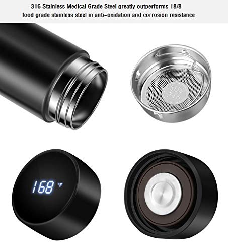 Coffee thermos,Coffee bottle,Tea Infuser Bottle,Smart Sports Water Bottle with LED Temperature Display,Double Wall Vacuum Insulated Water Bottle, Stay Hot for 24 Hrs,Cold for 24 Hrs (black, 16 oz)