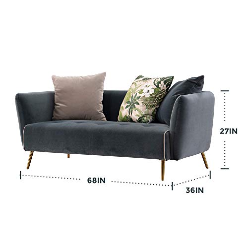 Acanva Dark Blue Modern Velvet Fabric Sofa for Living Room Bedroom, Solid Metal Legs, 68" W Loveseat