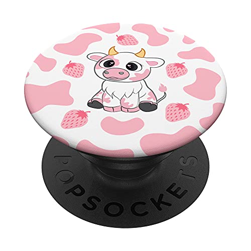 Cute Pink Strawberry Cow Print Aesthetic Pattern Kawaii PopSockets Swappable PopGrip