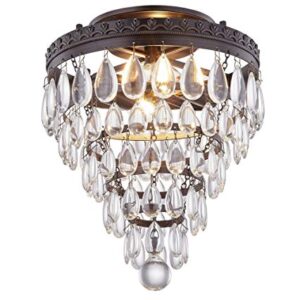 YaoKuem Semi Flush Mount Ceiling Light Fixture with K9 Crystal, 2-Light E12 Base, Metal Housing, Bulbs NOT Included