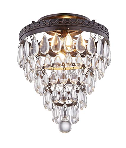 YaoKuem Semi Flush Mount Ceiling Light Fixture with K9 Crystal, 2-Light E12 Base, Metal Housing, Bulbs NOT Included