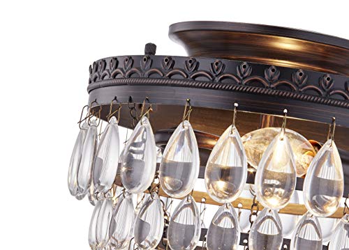 YaoKuem Semi Flush Mount Ceiling Light Fixture with K9 Crystal, 2-Light E12 Base, Metal Housing, Bulbs NOT Included