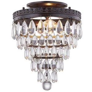 YaoKuem Semi Flush Mount Ceiling Light Fixture with K9 Crystal, 2-Light E12 Base, Metal Housing, Bulbs NOT Included