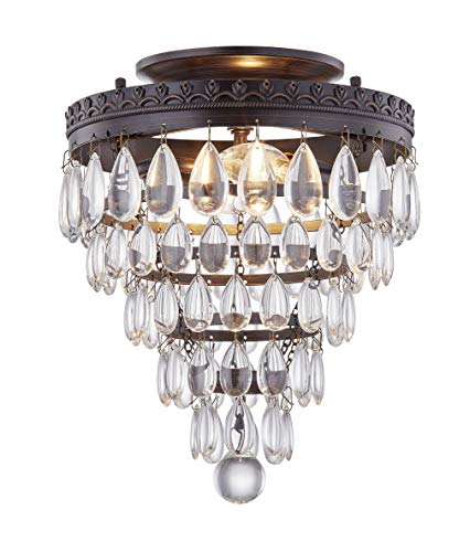 YaoKuem Semi Flush Mount Ceiling Light Fixture with K9 Crystal, 2-Light E12 Base, Metal Housing, Bulbs NOT Included