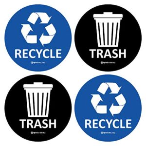 ignixia (pack of 4 recycle & trash stickers combo indoor & outdoor trash bin decals recycle & trash symbols sticker 4 x 4 inches self adhesive peel & stick (blue and black)