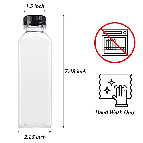 BAKHUK 36pcs 16oz Empty Plastic Juice Bottles with Caps, Reusable Clear Bulk Beverage Containers for Juice, Milk and Other Beverages