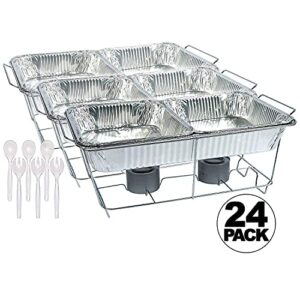 Nicole Fantini 24 Piece Party Serving Kit Includes Chafing Kits and Serving Utensils For All Types Of Parties And Events | Disposable Party Set With A Free Handy Lighter