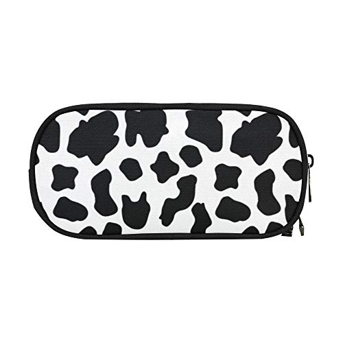 Cow Pencil Case for Teen Girls Boys, ANANGTEE Black and White Print Fur Tote Small Makeup Bag for Women, School Stationery Accessory Zipper Large Pouch, Office Organizer Soft Travel Toiletry 10