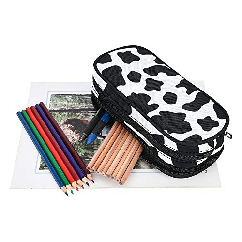 Cow Pencil Case for Teen Girls Boys, ANANGTEE Black and White Print Fur Tote Small Makeup Bag for Women, School Stationery Accessory Zipper Large Pouch, Office Organizer Soft Travel Toiletry 10