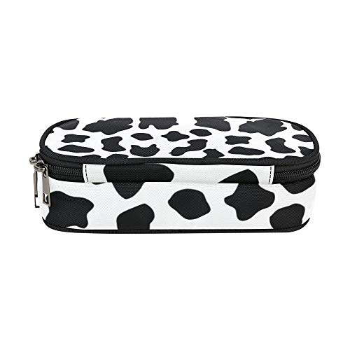 Cow Pencil Case for Teen Girls Boys, ANANGTEE Black and White Print Fur Tote Small Makeup Bag for Women, School Stationery Accessory Zipper Large Pouch, Office Organizer Soft Travel Toiletry 10