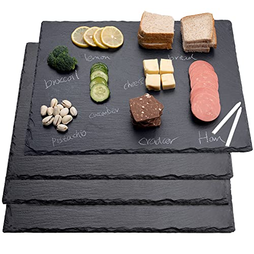 4 Pieces Large Slate Cheese Boards Slate Board 12x8in, Slate Cheese Tray Serving Tray Serving Stone Tray Slate Platter with 2 Chalks