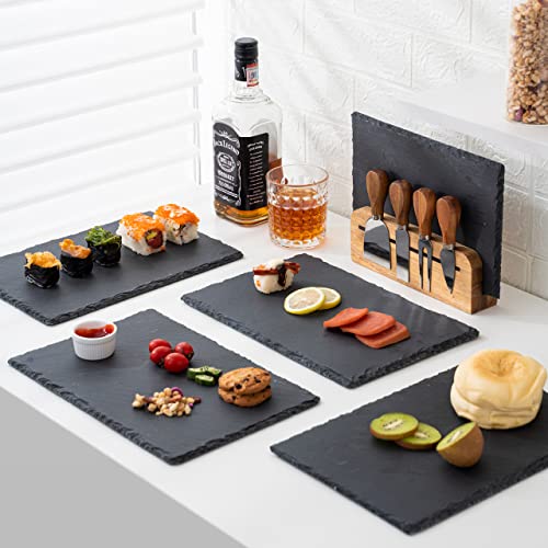 4 Pieces Large Slate Cheese Boards Slate Board 12x8in, Slate Cheese Tray Serving Tray Serving Stone Tray Slate Platter with 2 Chalks