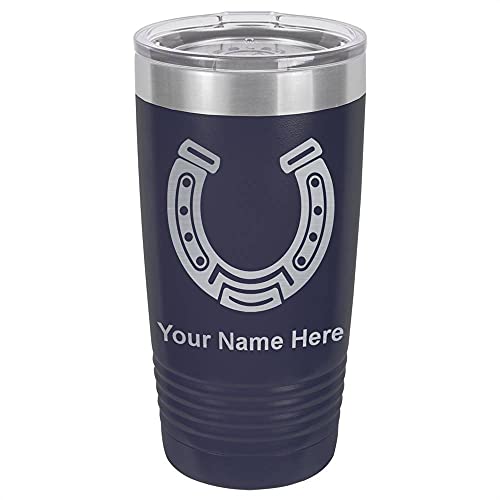 LaserGram 20oz Vacuum Insulated Tumbler Mug, Horseshoe Plain, Personalized Engraving Included (Navy Blue)