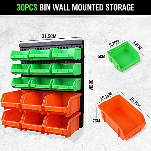 SWANLAKE 30PCS Wall Mounted Storage Bins, Plastic Garage Rack ,Screw Storage ,Tool Organizers.