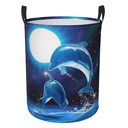 KiuLoam Lovely Breaching Bottlenose Dolphins 19.6 Inches Large Storage Basket with Handles Collapsible Portable Laundry Fabric Hampers Tote Bag for Toys Clothing Organization