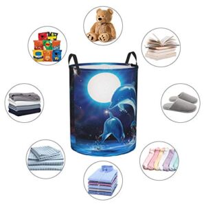 KiuLoam Lovely Breaching Bottlenose Dolphins 19.6 Inches Large Storage Basket with Handles Collapsible Portable Laundry Fabric Hampers Tote Bag for Toys Clothing Organization